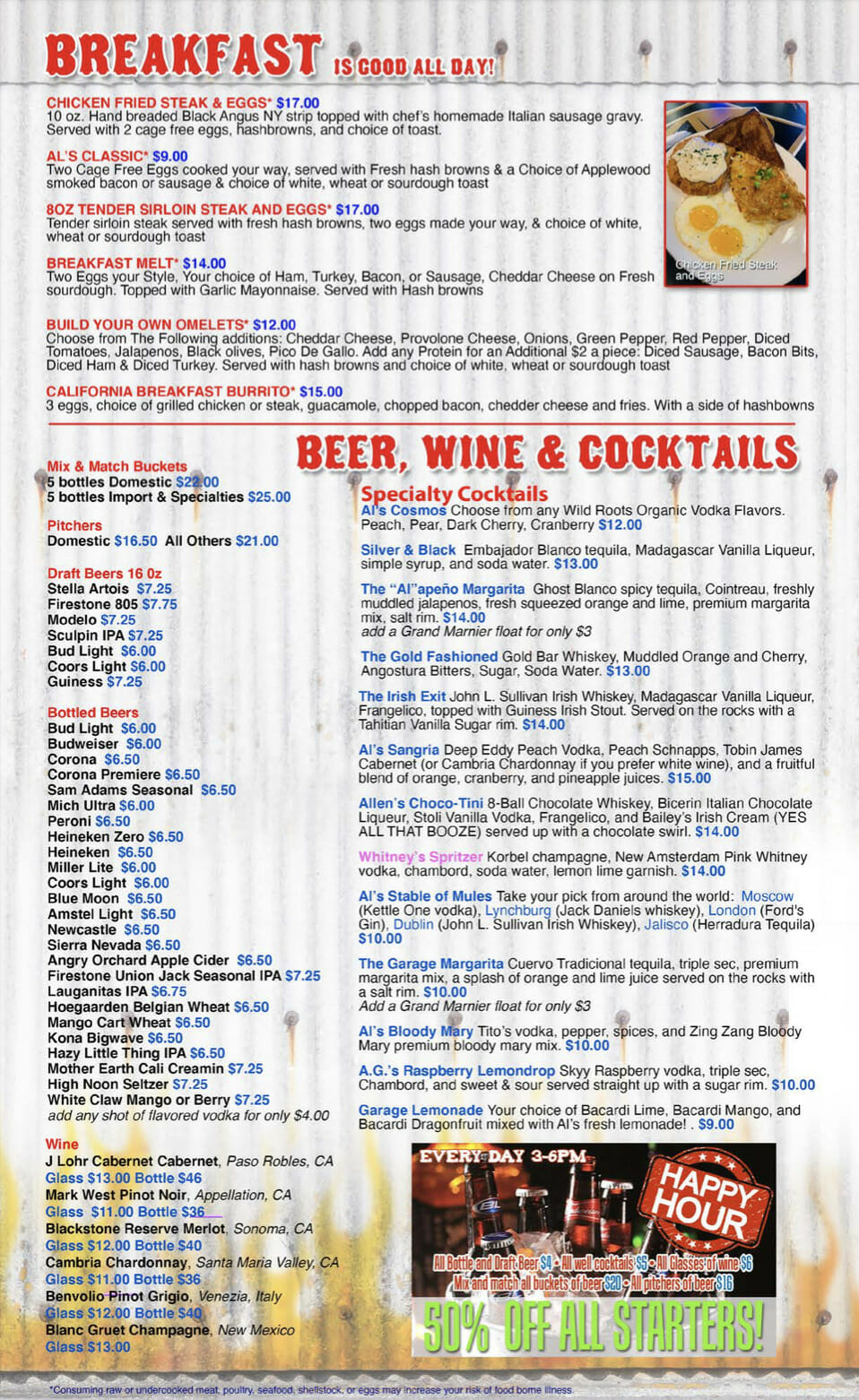 Menu – Al’s Garage